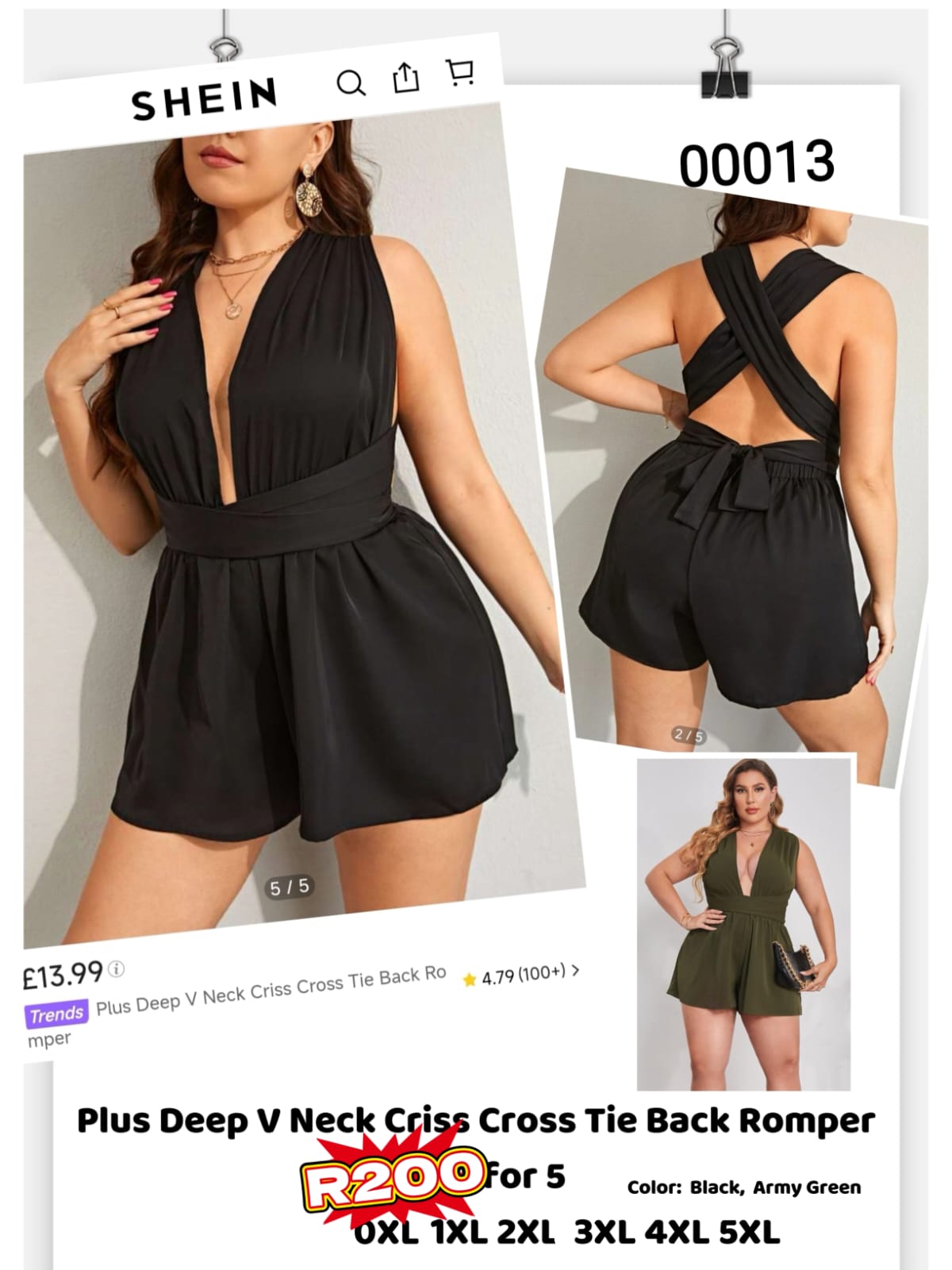 Women's Deep V-Neck Criss Cross Tie Back Romper - Katherine Wholesale SA