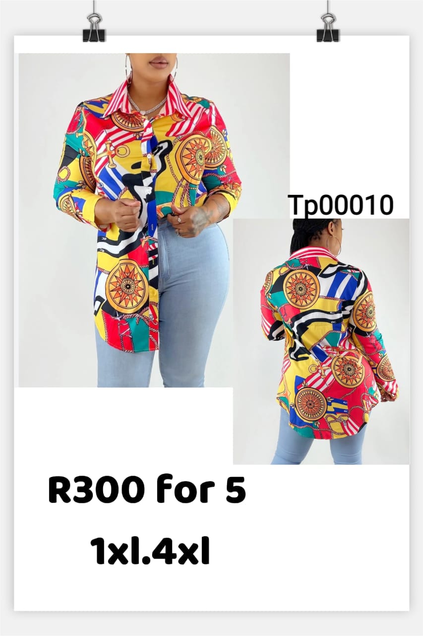 Women's Collared Long Sleeve Shirt With Vibrant Design - Katherine ...